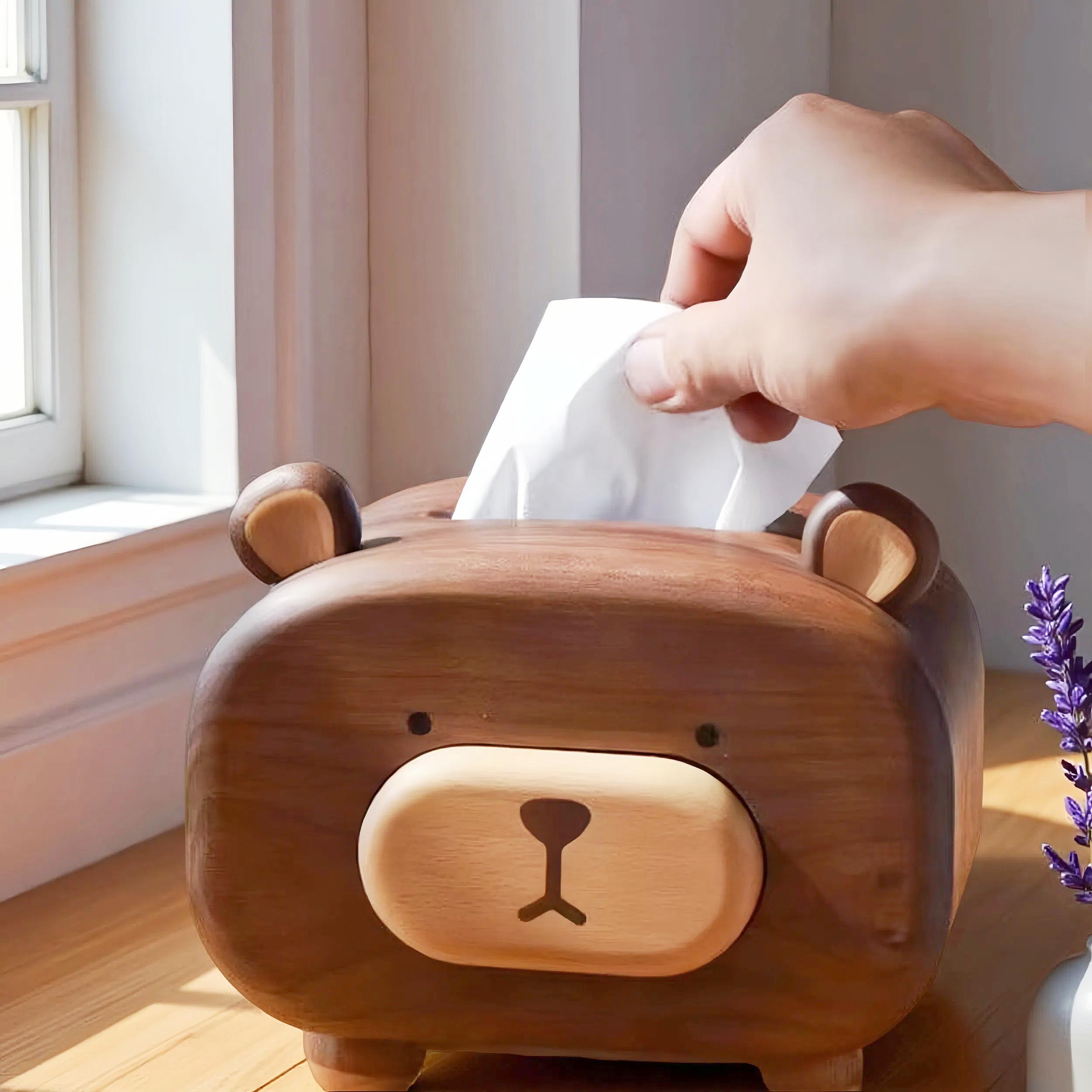 Handmade Walnut Bear Tissue Box Holder: Wooden Organizer With Toothpick ...
