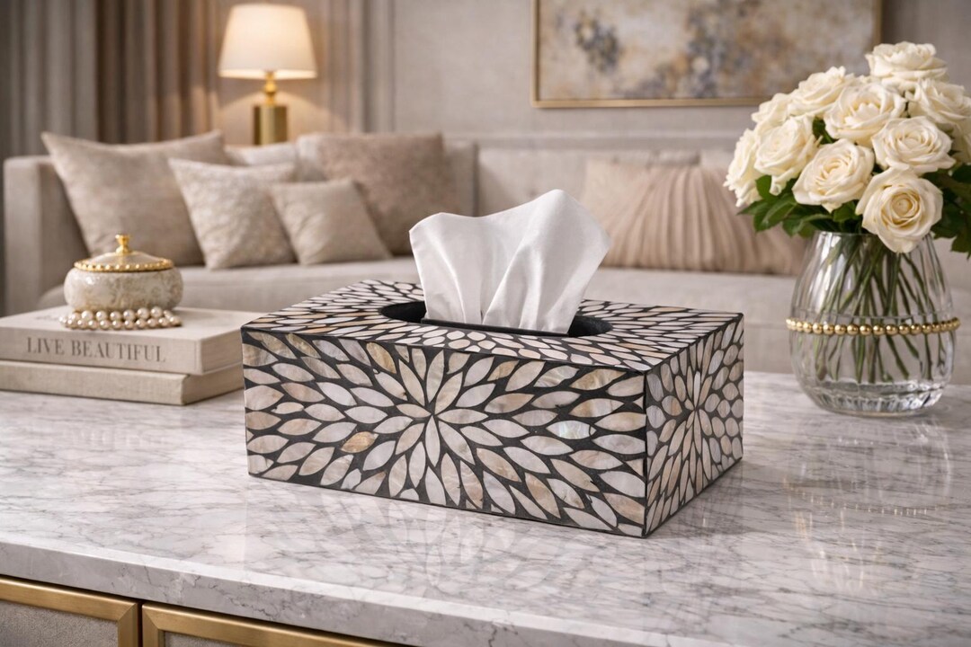 Handcrafted Mother of Pearl Tissue Box – Vietnamese Lacquer Art Home ...
