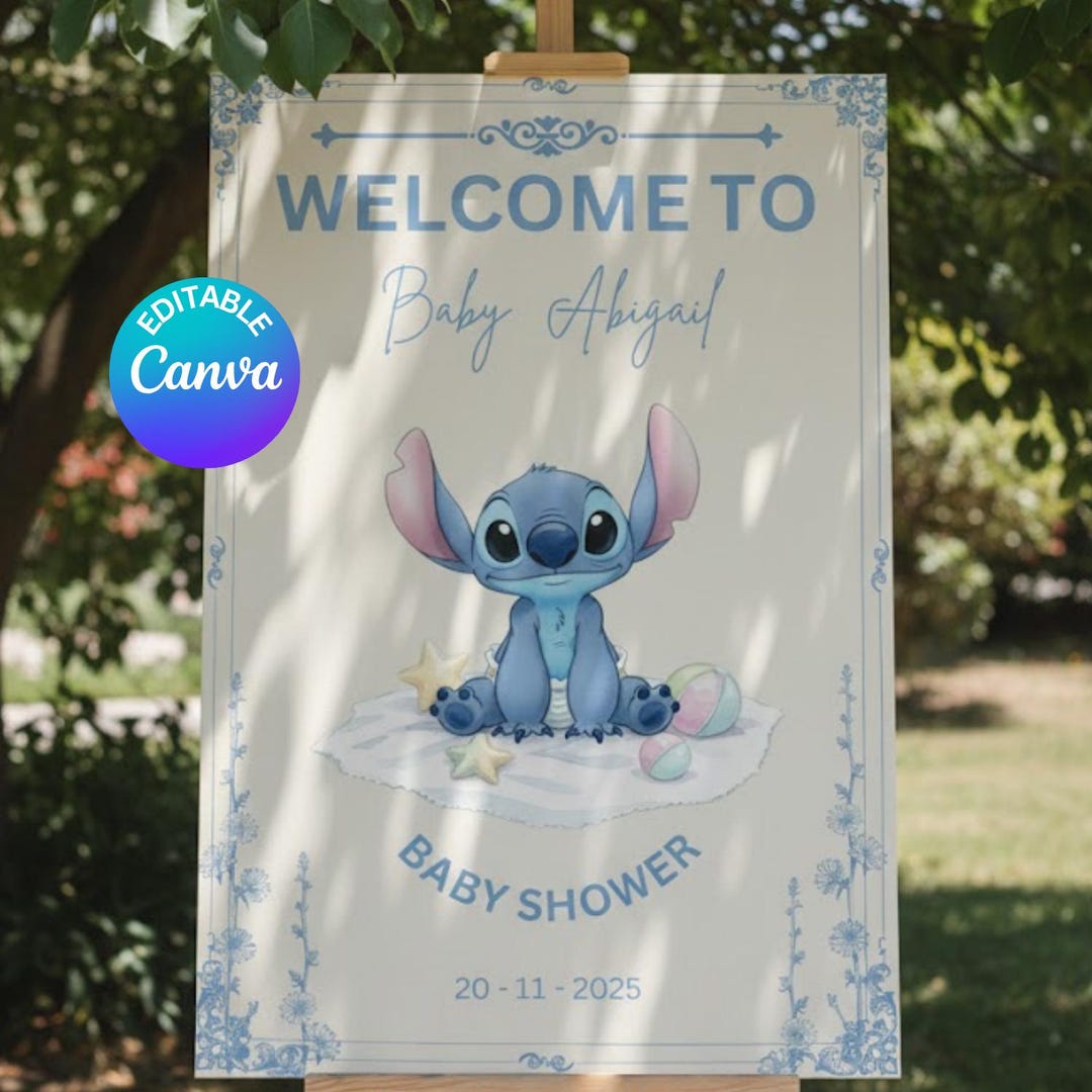 Welcome Sign Baby Shower Stitch Theme Editable - Etsy