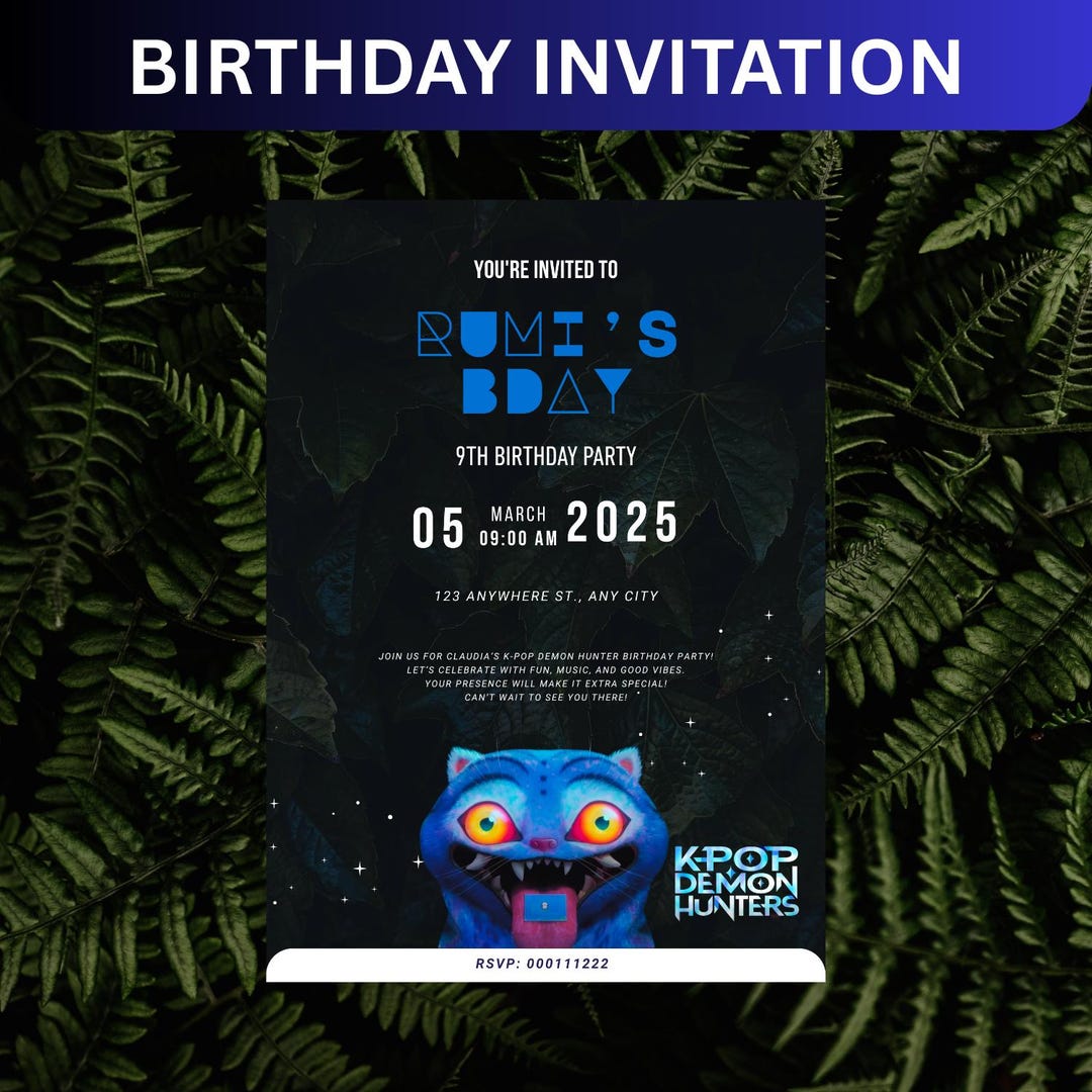 K-pop Demon Hunters Derpy Tiger Birthday Party Invitation | Digital ...