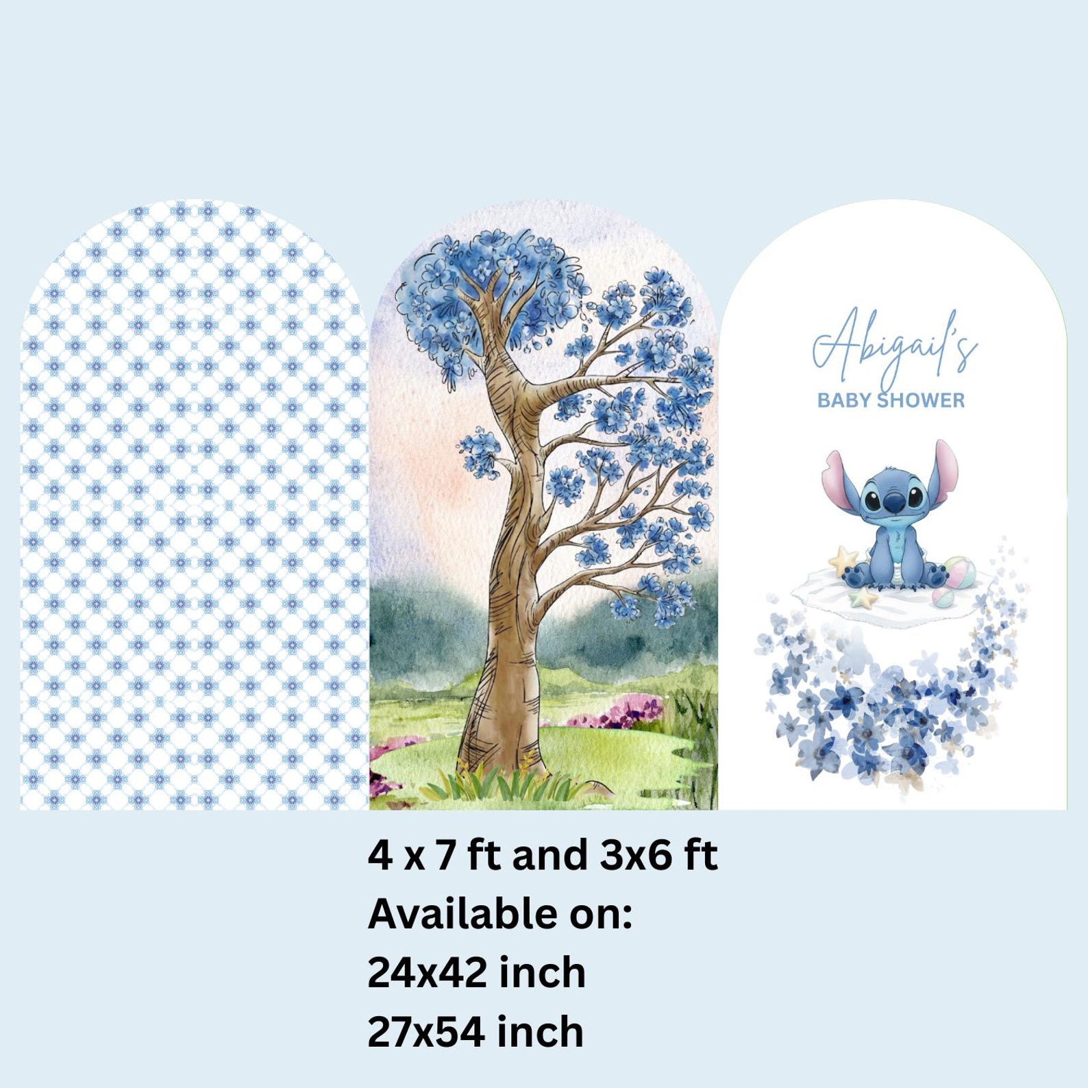 Editable Stitch Baby Shower Backdrop Bundle, 3 Arch Wall Designs, Blue ...