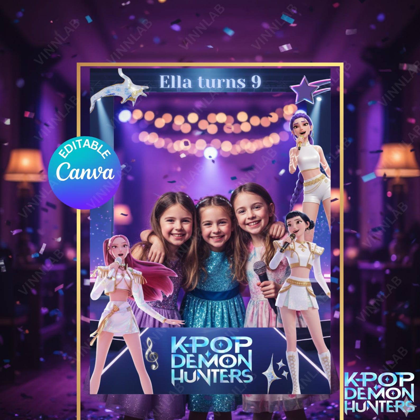 Editable K-pop Demon Hunters Birthday Photo Frame Photobooth ...