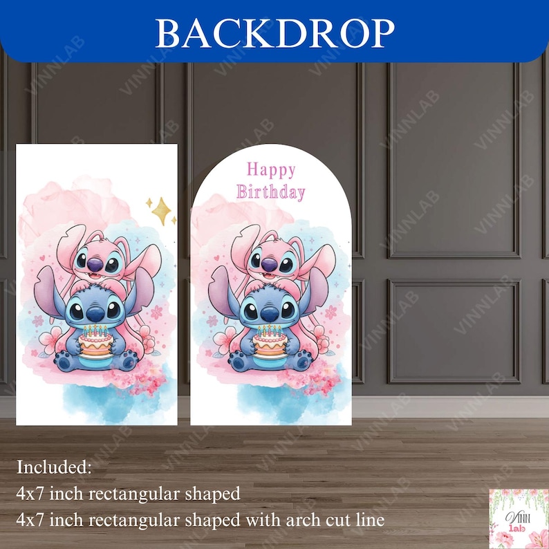 Stitch and Angel Minimalist Backdrop - Digital Party Decor, Printable ...