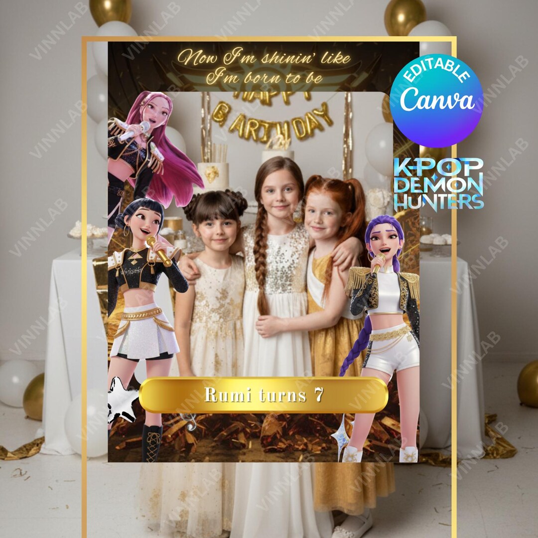 Editable K-pop Demon Hunters Birthday Photo Frame Photobooth ...