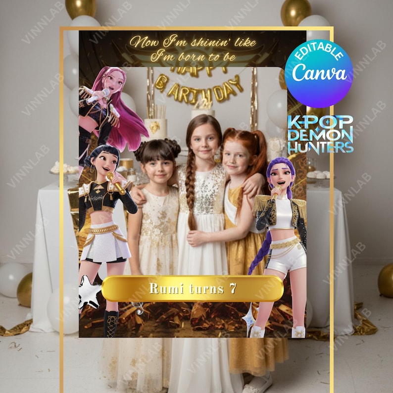 Editable K-pop Demon Hunters Birthday Photo Frame Photobooth ...