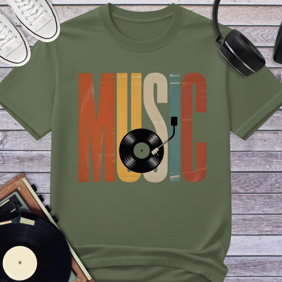 Vintage Music T-shirt, Retro Vinyl Record Graphic Tee, Turntable Shirt ...