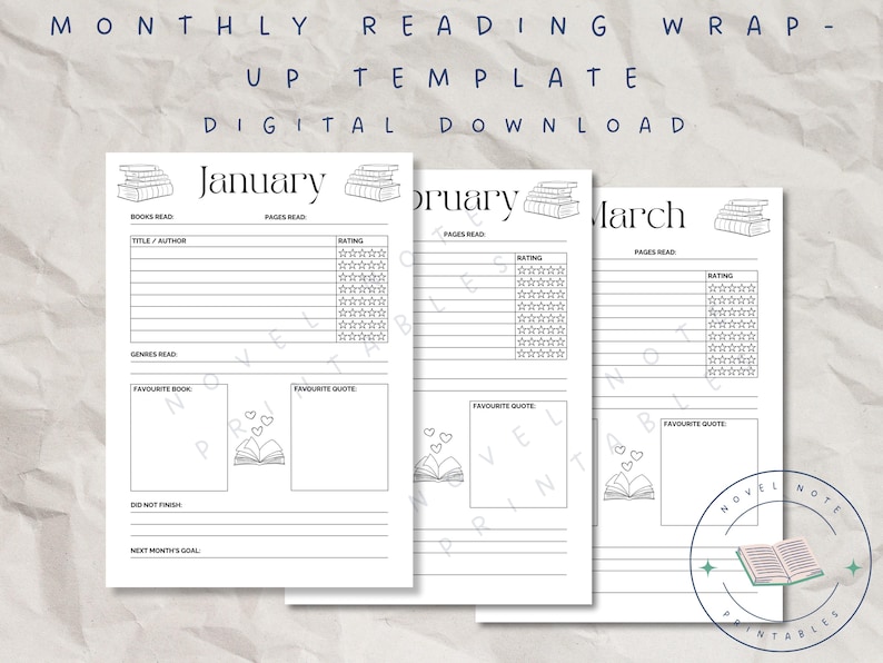 Printable Monthly Reading Review Template: Reading Journal, Book Club ...