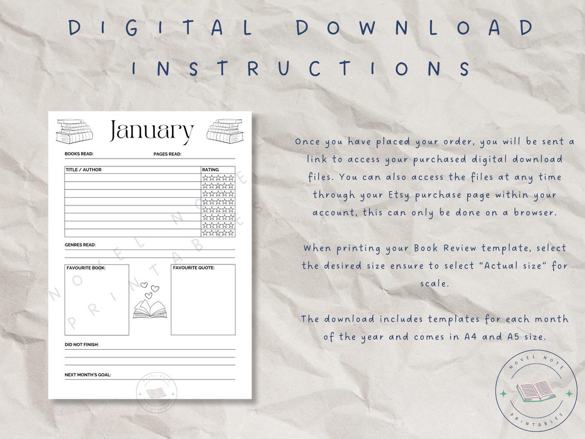 Printable Monthly Reading Review Template: Reading Journal, Book Club ...