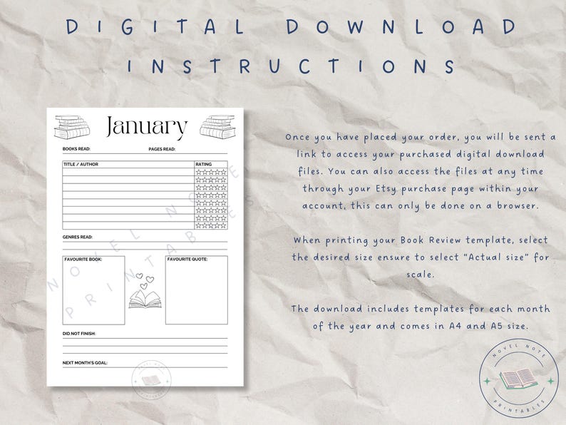 Printable Monthly Reading Review Template: Reading Journal, Book Club ...