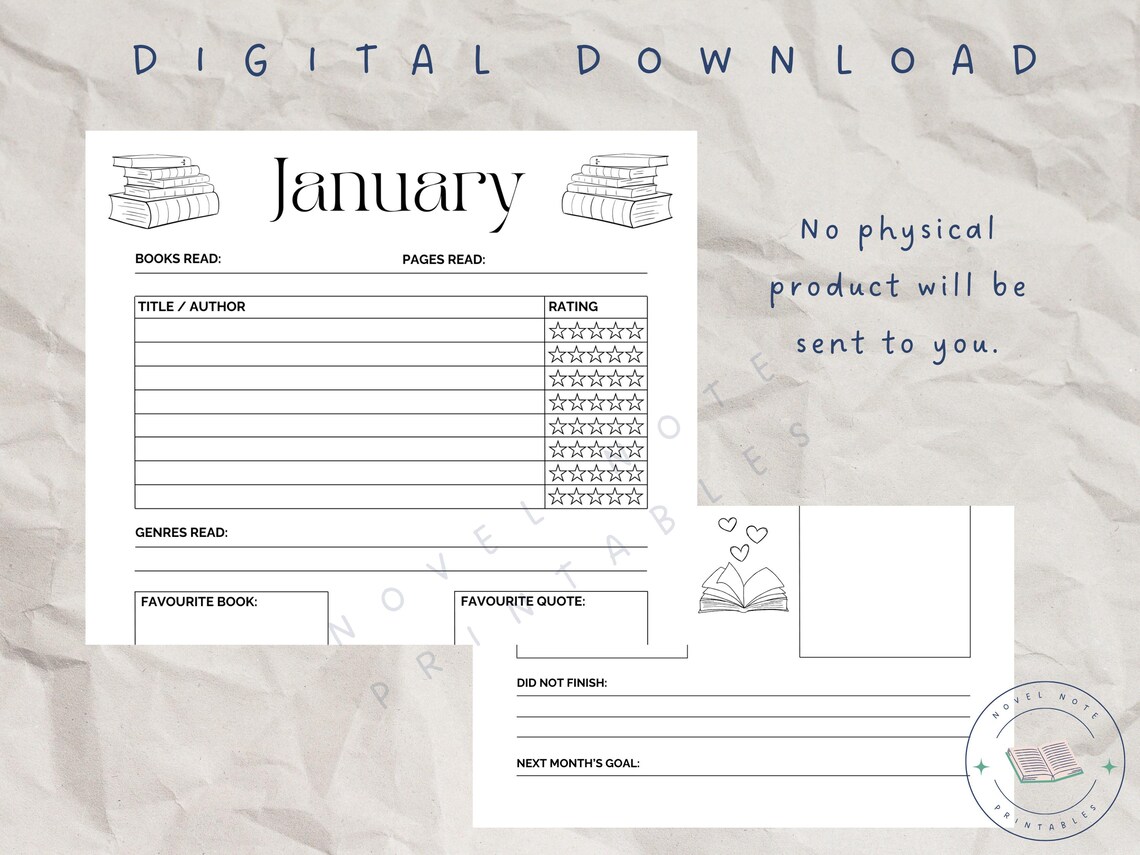 Printable Monthly Reading Review Template: Reading Journal, Book Club ...