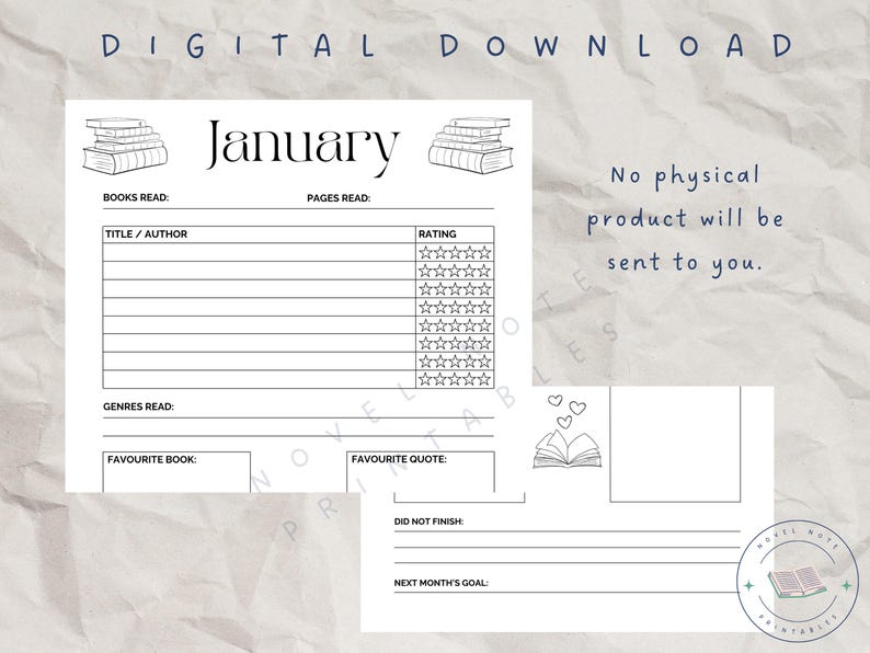 Printable Monthly Reading Review Template: Reading Journal, Book Club ...