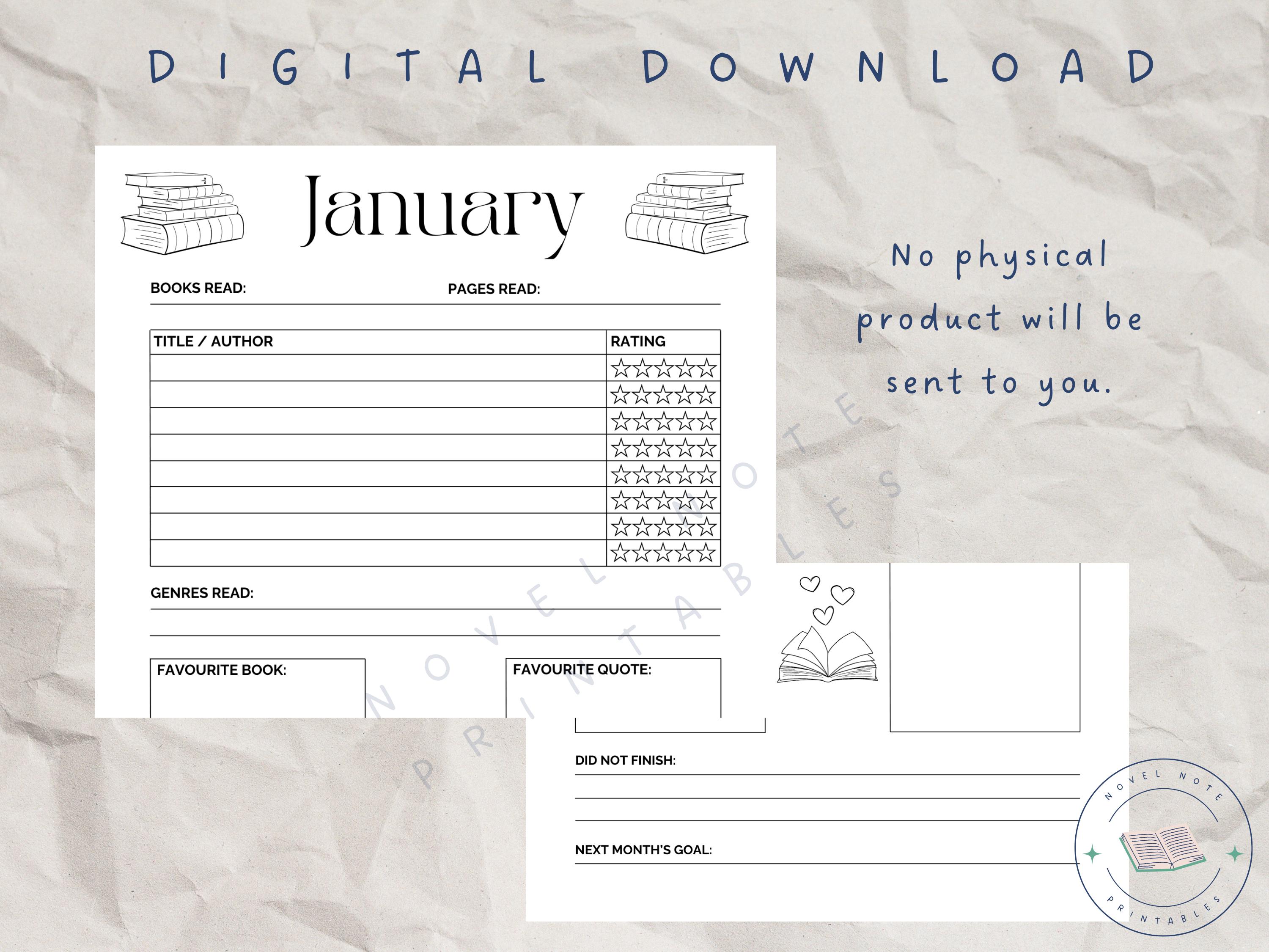 Printable Monthly Reading Review Template: Reading Journal, Book Club ...