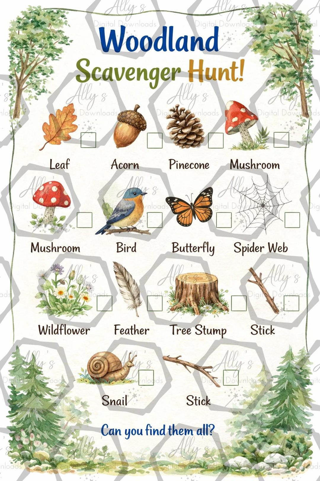 Woodland Scavenger Hunt for Kids Printable | Forest Walk Activity PDF ...