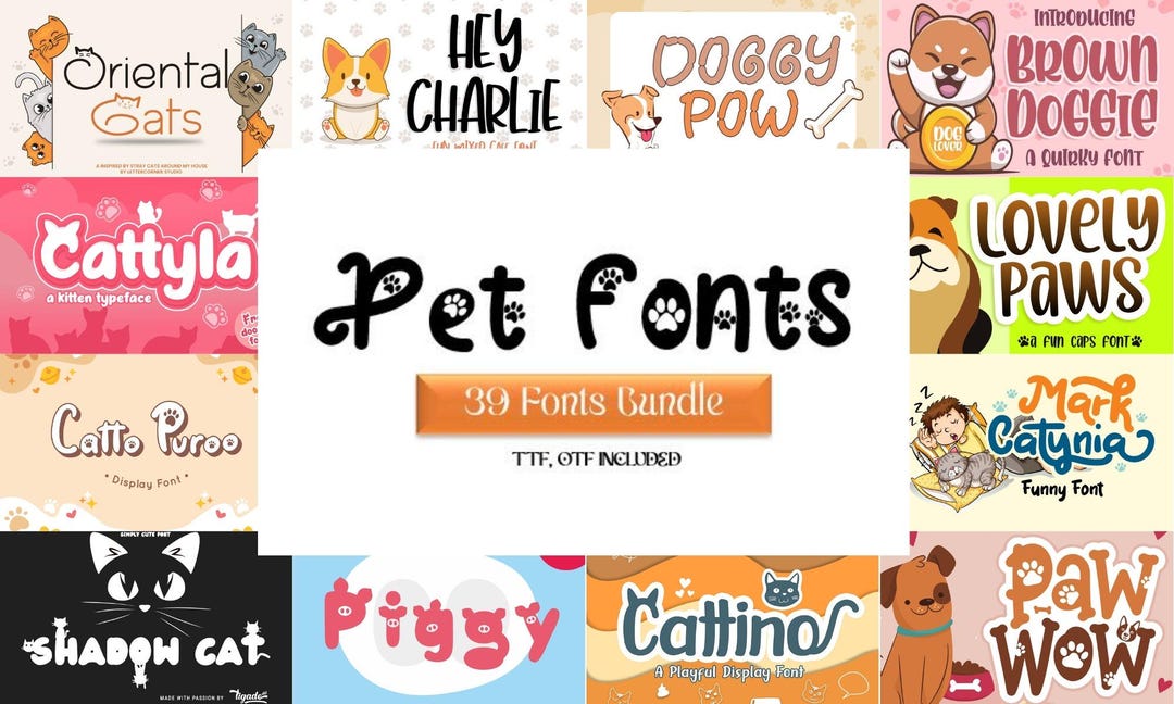 Pet Font 39 Bundle TTF and OTF File Included Digital Instant Download ...