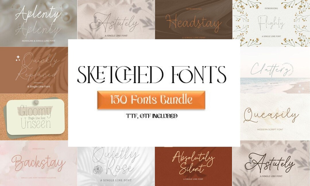 Sketch Fonts 150 Bundle Single Line TTF & OTF File Included Digital ...