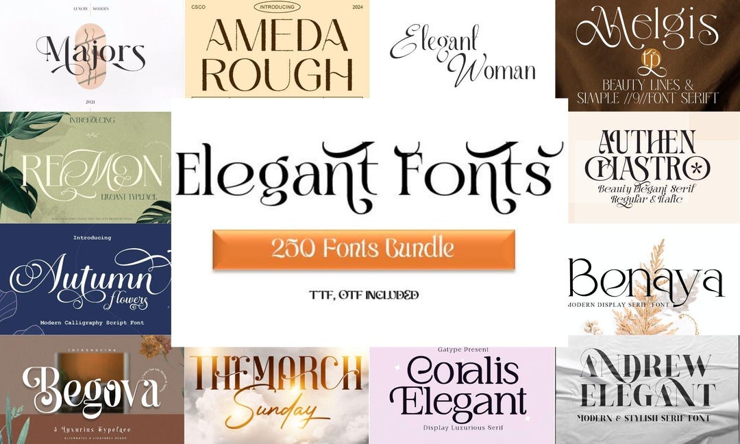Elegant Fonts Bundle 250 Classy Serif Fonts for Logo & Branding (TTF ...