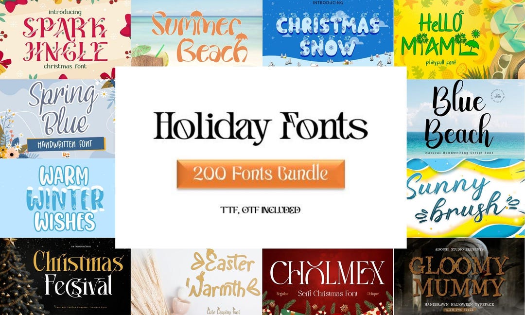 Holiday Fonts Bundle 200+ Bundle TTF and OTF File Included Digital ...