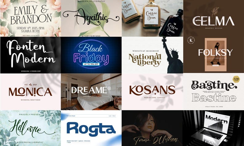 300 Elegant Modern Fonts: Luxury Branding Serif Font Bundle (commercial ...