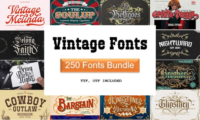 Vintage Font 250 Bundle TTF and OTF File Included Digital Instant ...