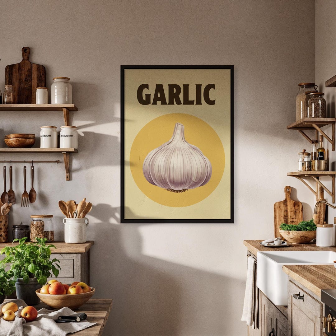 Garlic Poster, Kitchen Wall Art, Retro Garlic Decor, Food Lover Gift ...