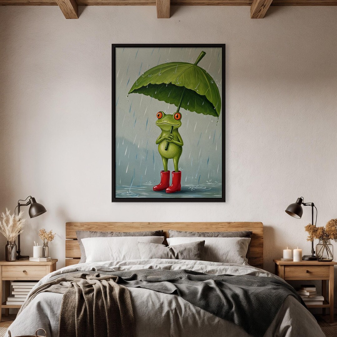 Cute Frog Rainy Day Poster, Whimsical Animal Wall Art, Children's Room ...