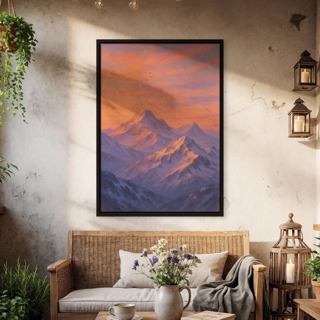 Mountain Sunset Poster, Alpine Landscape Wall Art, Sunset Over ...