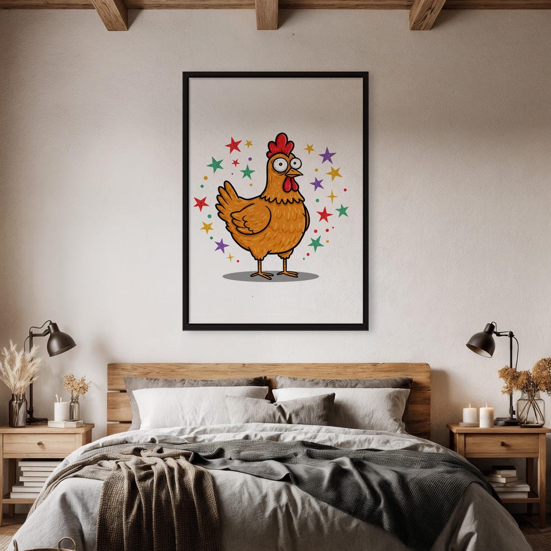 Funny Chicken Poster, Cartoon Animal Decor, Farmyard Art, Kids Room ...