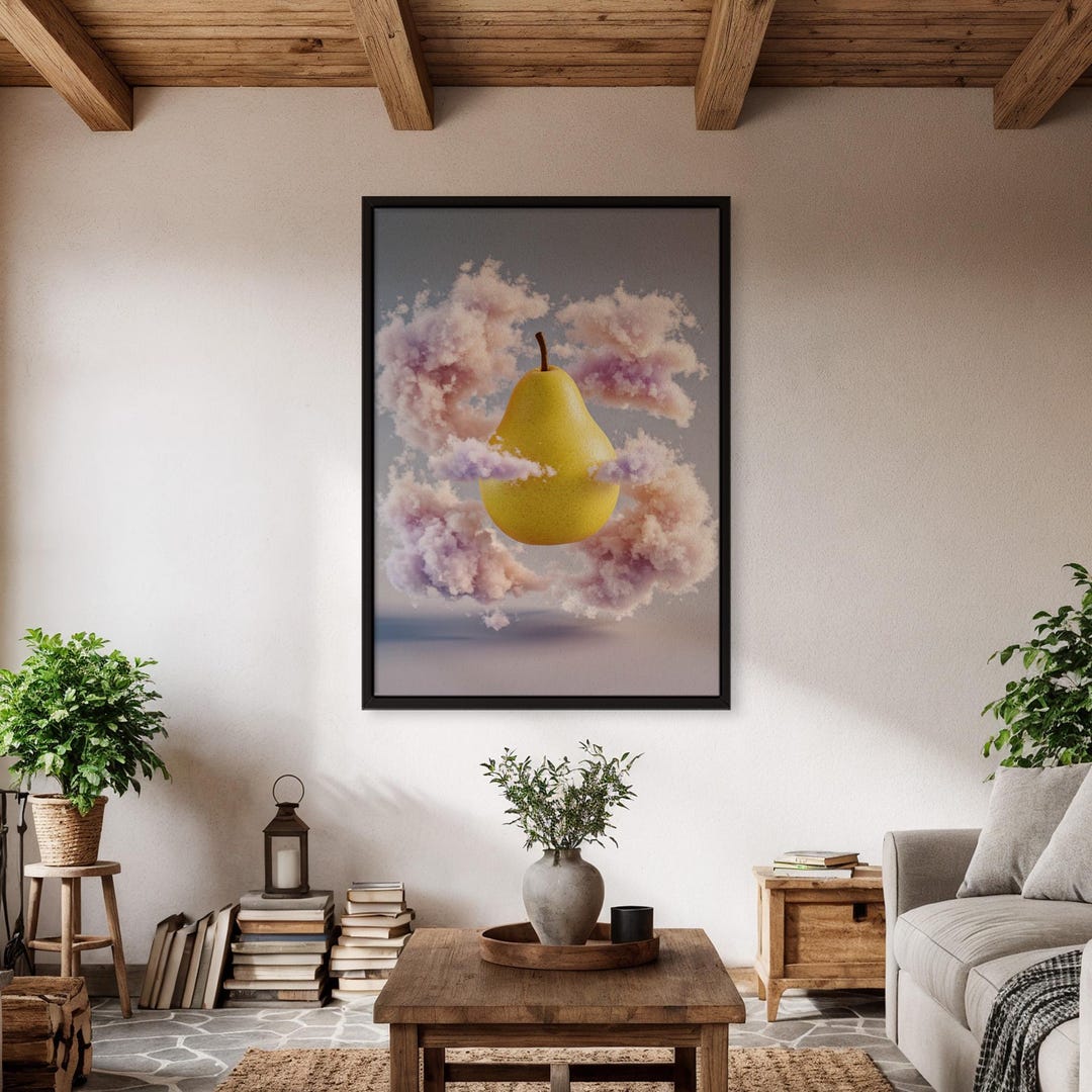 Floating Pear Poster, Surreal Art Print, Glossy Paper Wall Decor ...