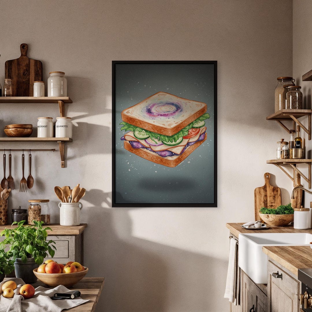 Sandwich Art, Cosmic Food Poster, Surreal Sandwich Print, Whimsical ...