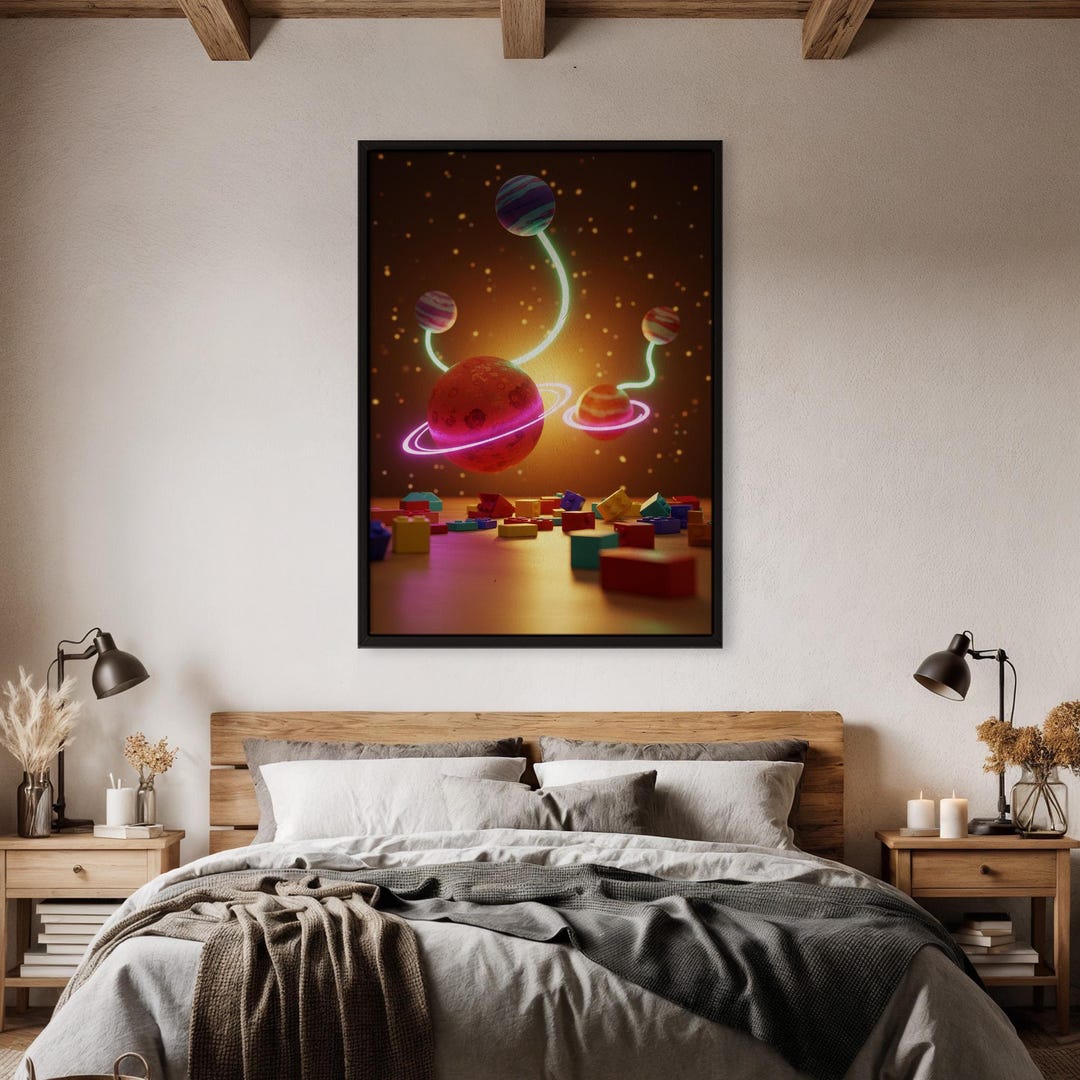 Colorful Poster, Neon Planet Wall Art – Glossy Poster, Space Poster ...