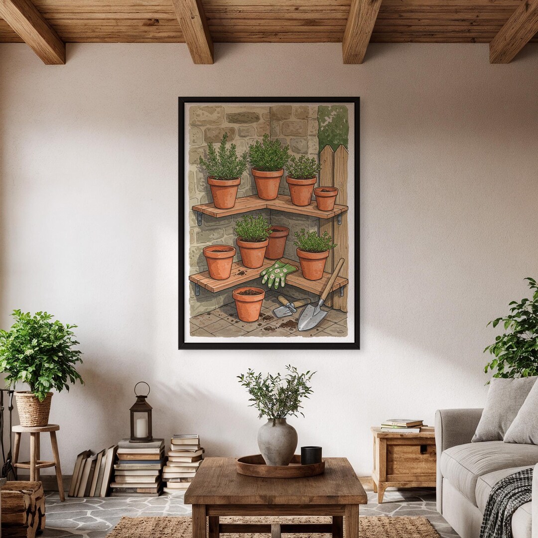 Rustic Print, Garden Pot Art Print, Terracotta Planter Wall Decor ...