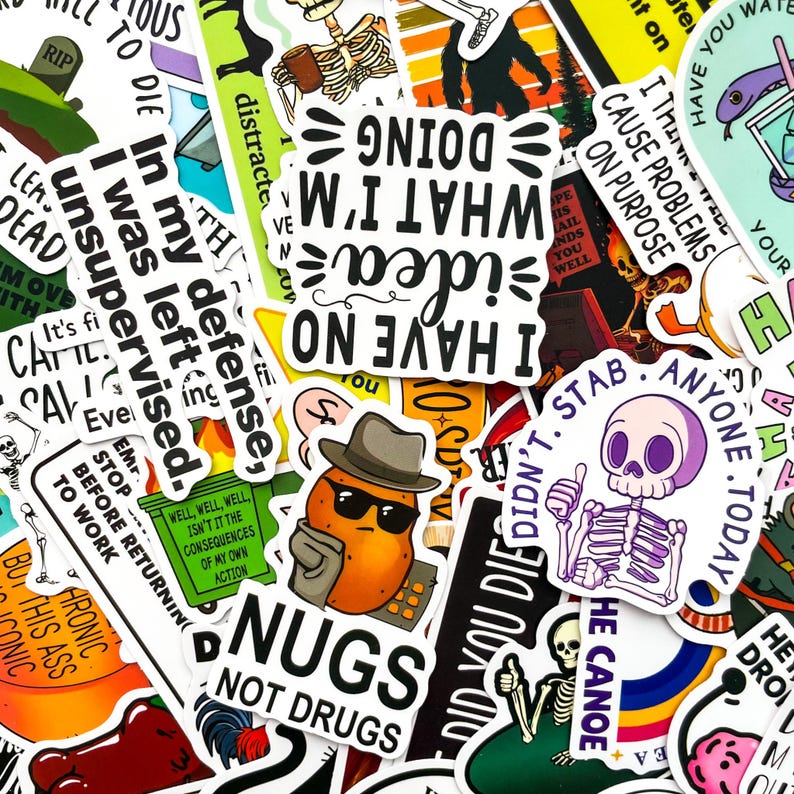 Pack of 50 Dark Humor Stickers, Edgy Meme Stickers, Sarcasm Cartoon ...