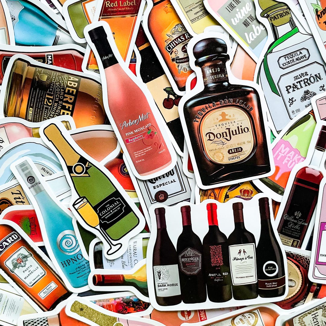 Pack of 50 Alcohol Bottle Stickers, Liquor Label Stickers, Cocktail ...