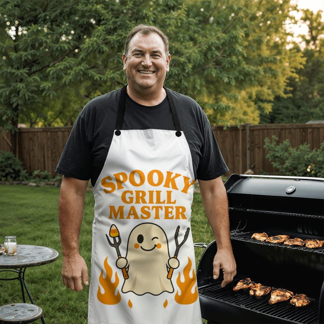 Halloween Apron Spooky Grill Master Ghost, Funny BBQ Cooking Apron for ...