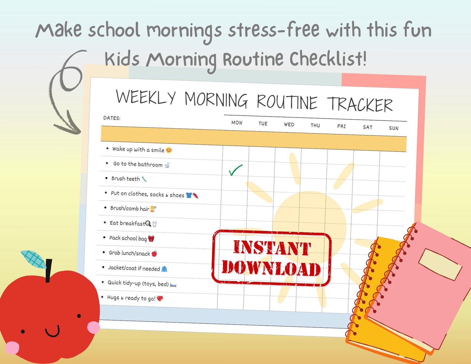 Kids Morning Routine Checklist | Printable Chart for Easy School ...