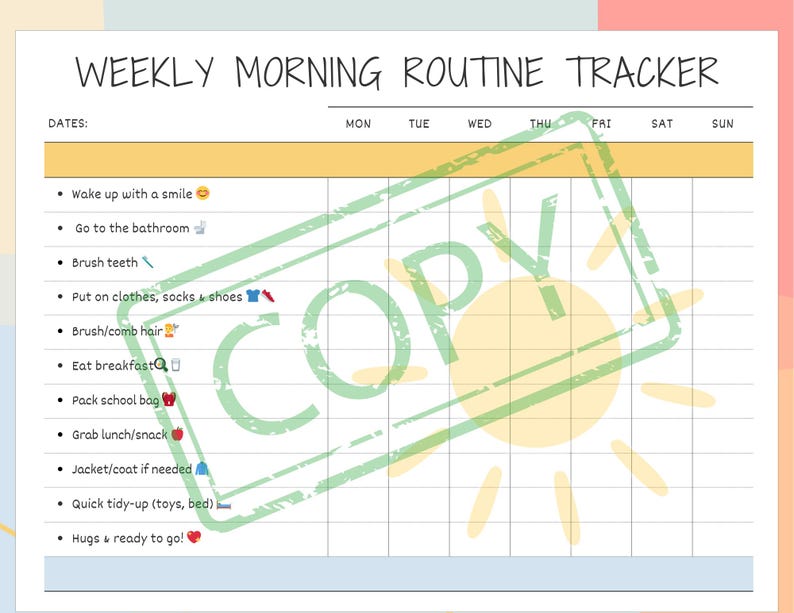 Kids Morning Routine Checklist | Printable Chart for Easy School ...