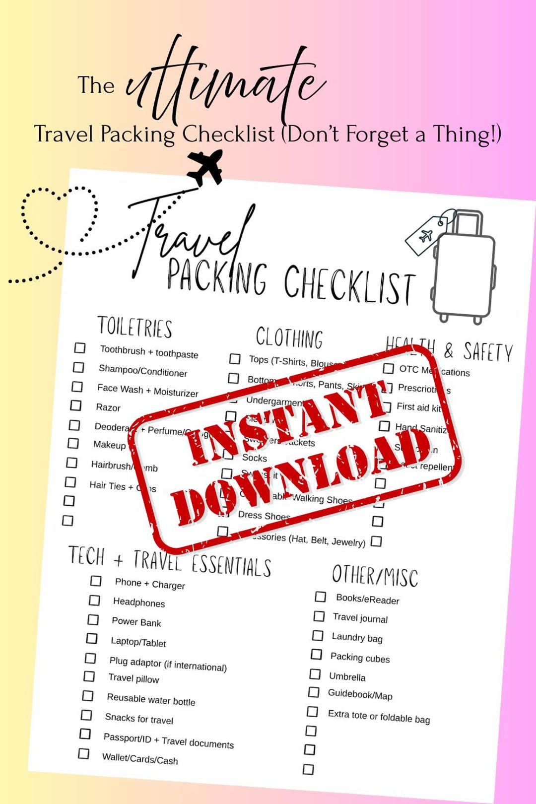 Printable Ultimate Travel Packing Checklist (don’t Forget a Thing!) - Etsy