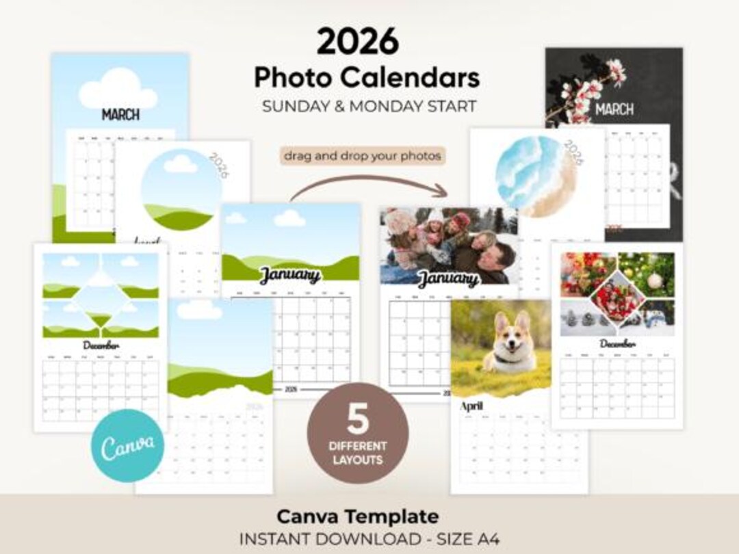 2026 Photo Calendar Canva Template | Editable Picture Calendar ...