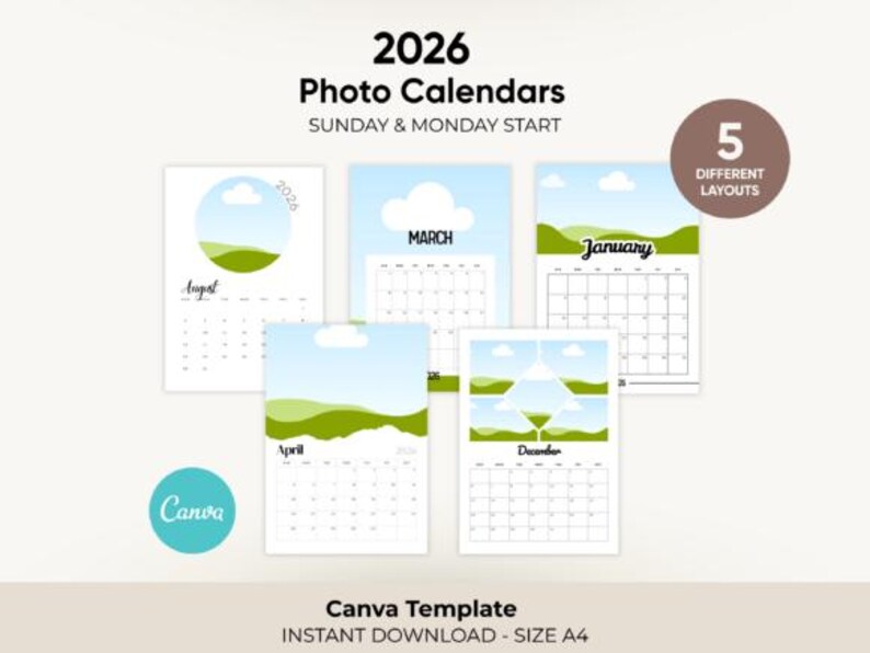 2026 Photo Calendar Canva Template | Editable Picture Calendar ...