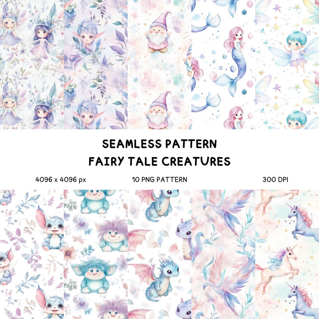 Seamless Pattern | Fantasy Fairy Tale Watercolor Background | Pastel - Etsy