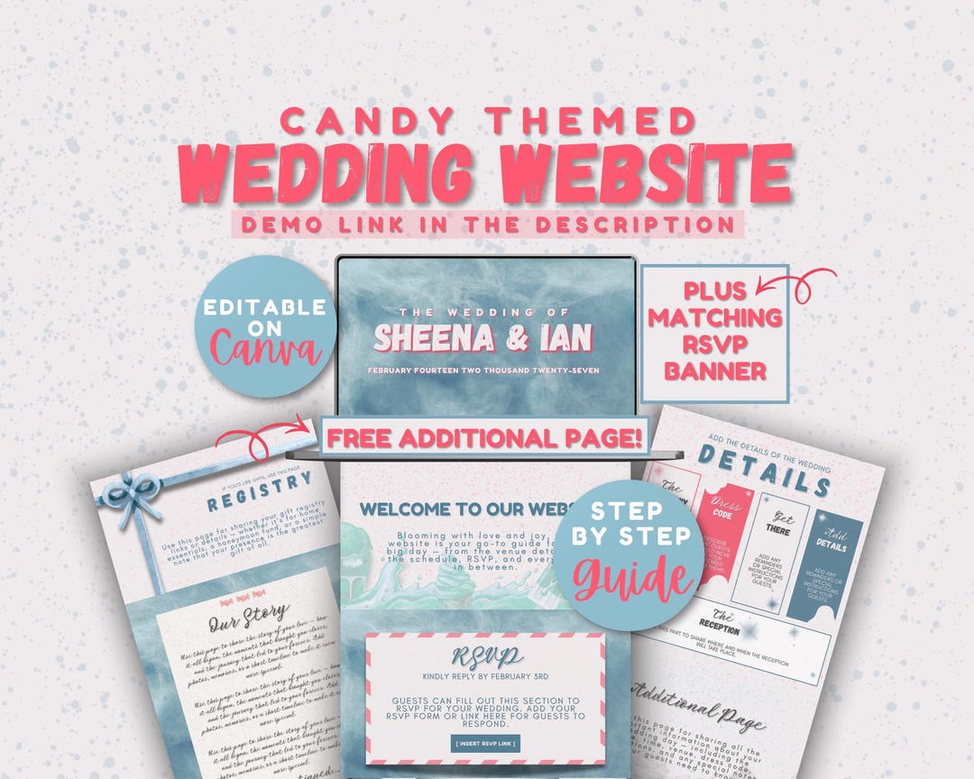 Candy Wedding Website Template – Sweet Pastel Bridal Aesthetic ...