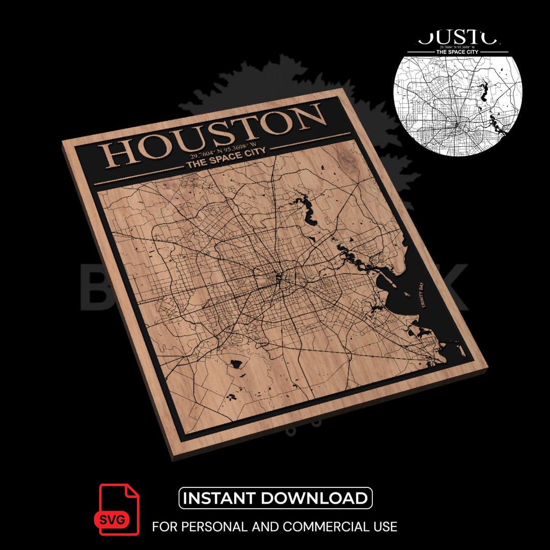 Houston City Map SVG | Laser Cut File for CNC & Woodworking (digital ...