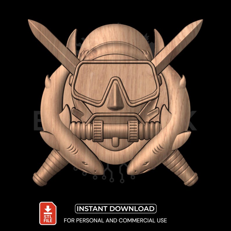 Combat Diver Badge STL | Military 3D Model for CNC Carving and 3D ...