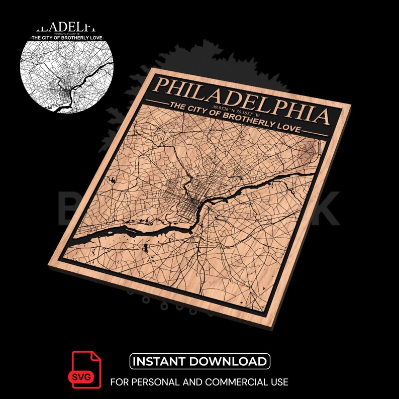 Philadelphia City Map SVG | Laser Cut File for CNC & Woodworking ...