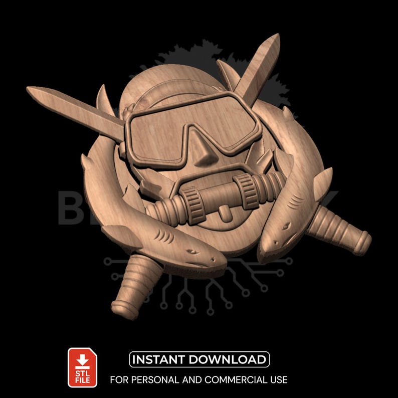 Combat Diver Badge STL | Military 3D Model for CNC Carving and 3D ...