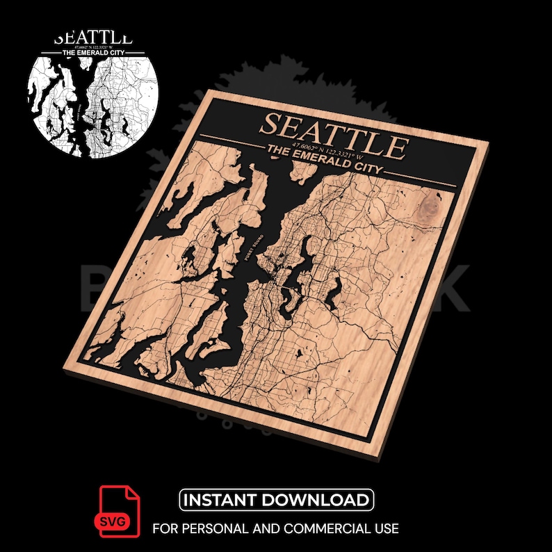 Seattle City Map SVG | Laser Cut File for CNC & Woodworking (digital ...
