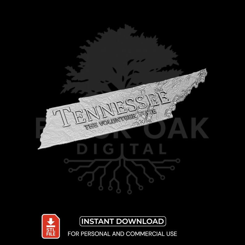 Tennessee Volunteer Terrain STL File | 3D Topographic Map for CNC, 3D ...