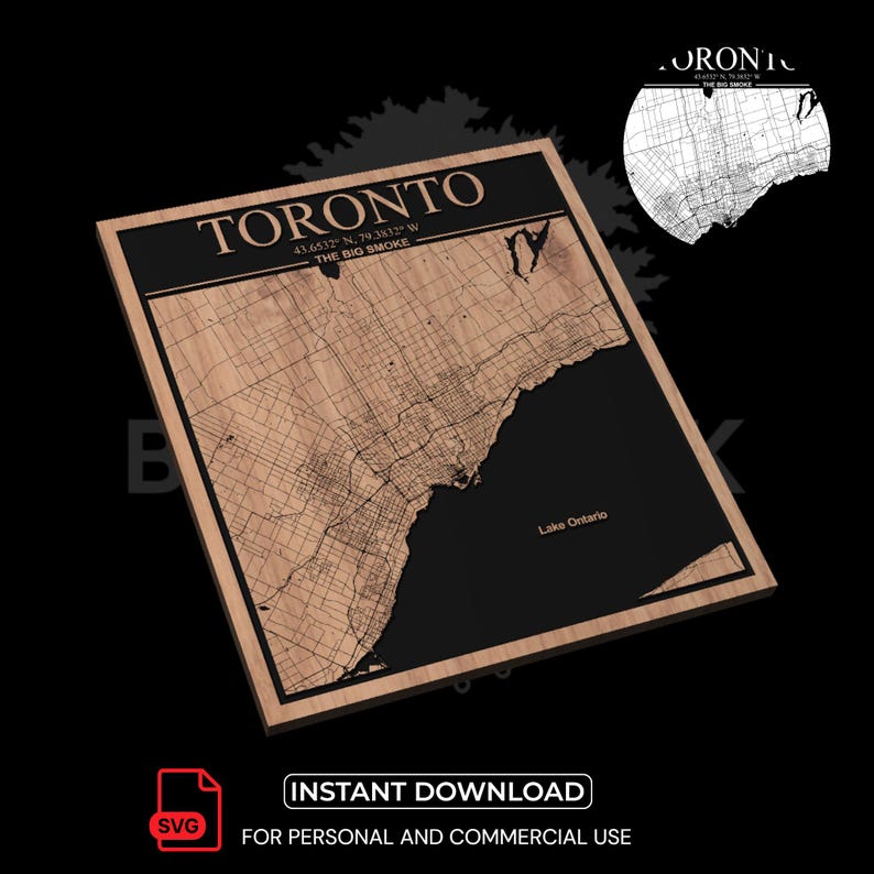 Toronto City Map SVG | Laser Cut File for CNC & Woodworking (digital ...