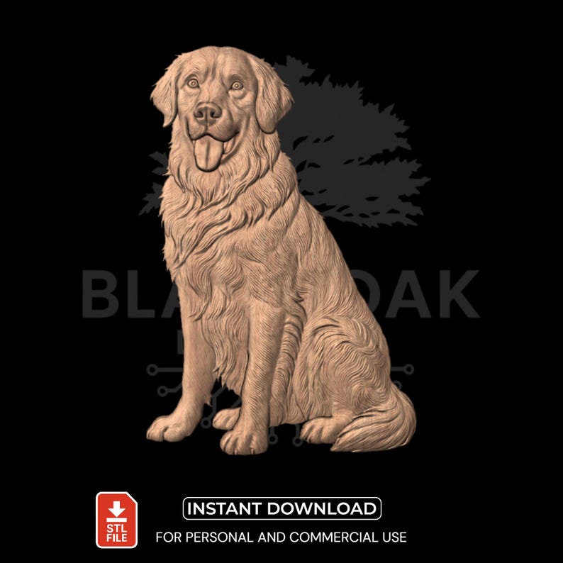 Golden Retriever 3D Model STL File - CNC Router & 3D Printing Digital ...