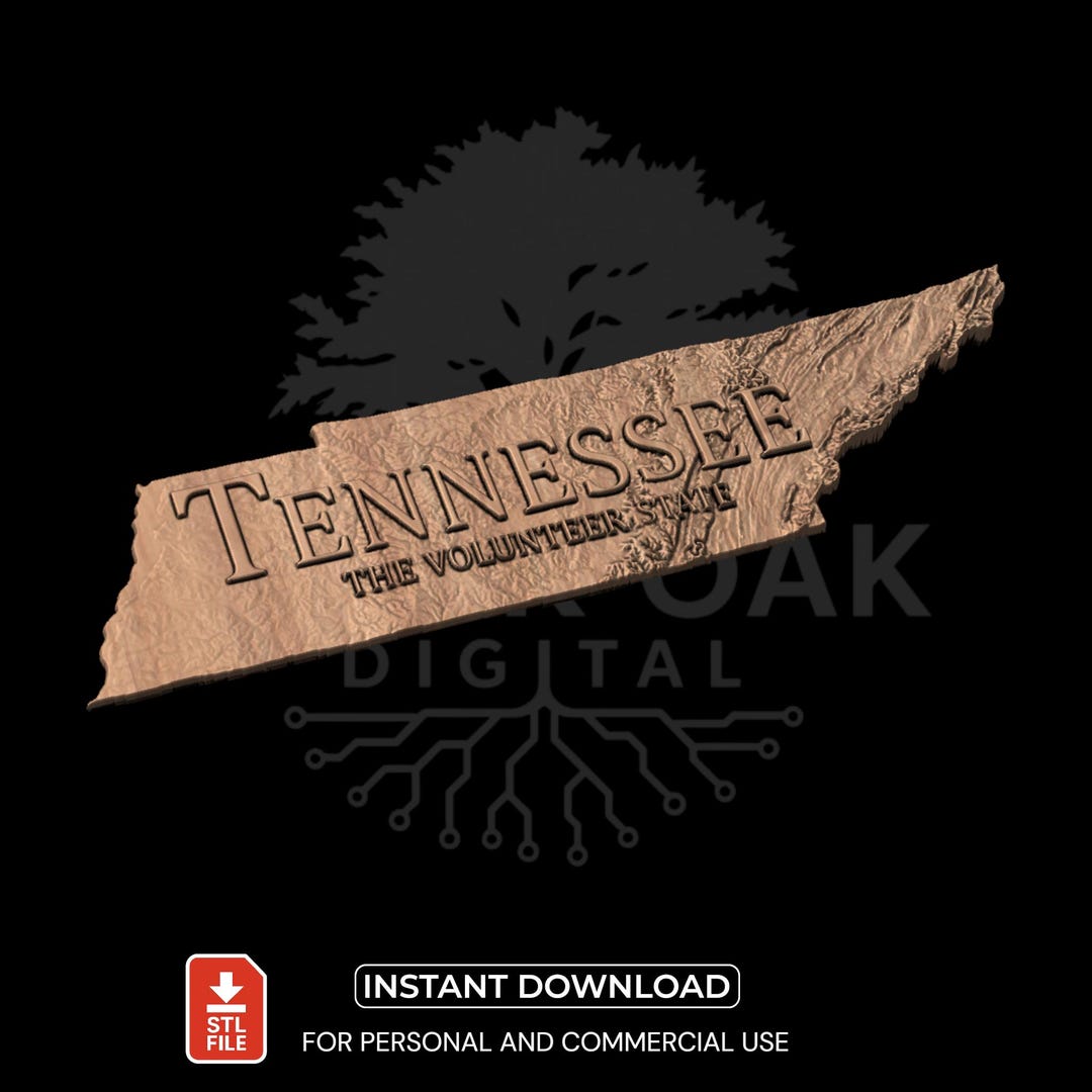 Tennessee State 3D Terrain Topographic Map STL Digital File for CNC ...